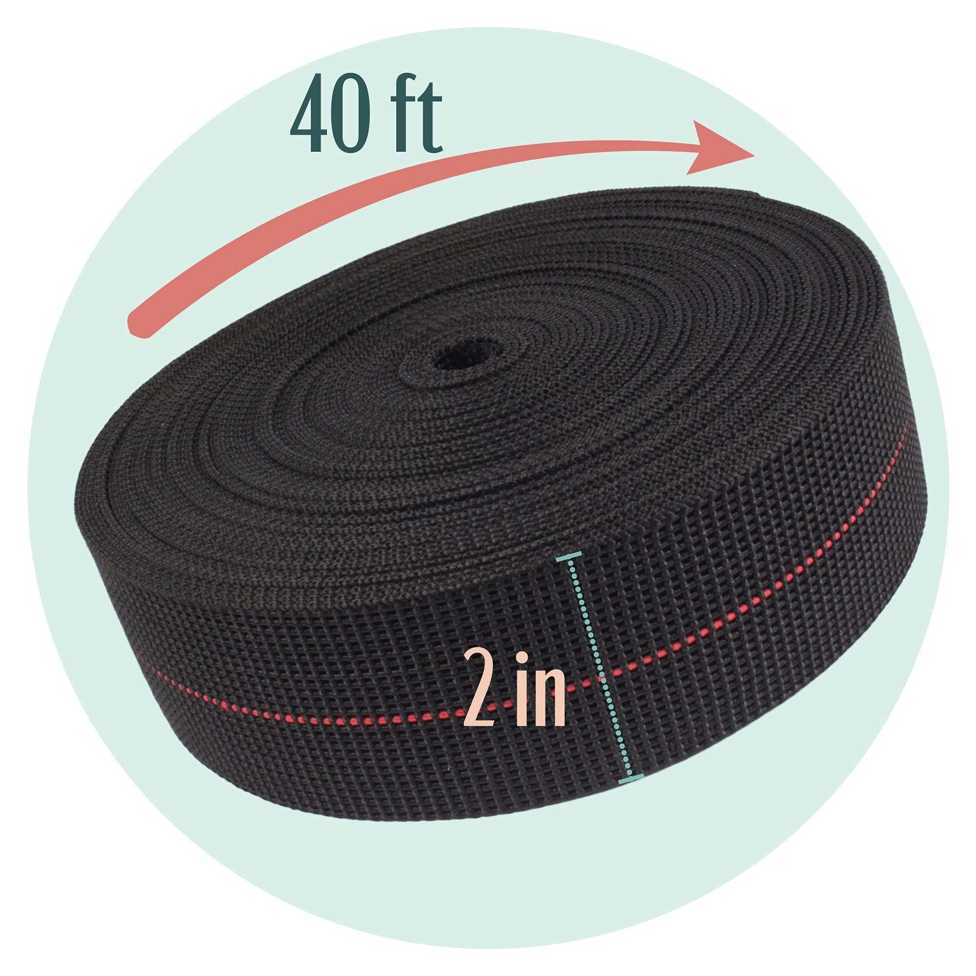 BambooMN Two-Inch Latex Elasbelt Webbing for Chair Repair - 40' Roll Black