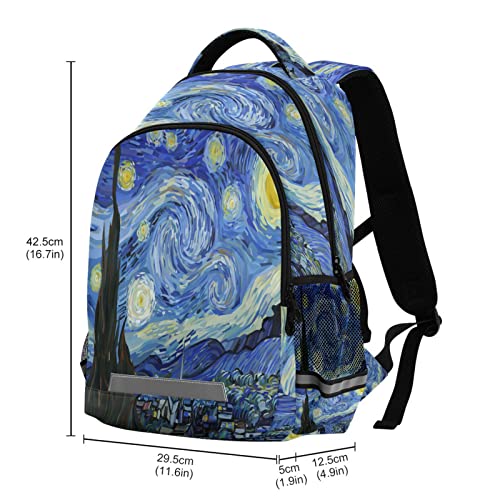 Caikeny Vincent Van Gogh Backpacks Travel Laptop The Starry Night School Backpack Computer Book Bag for Kids Men Women Outdoor Hiking Camping