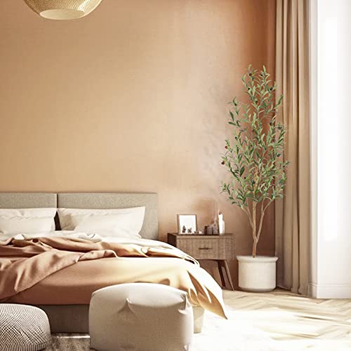 Bellacat Faux Olive Tree 5ft,Olive Trees Artificial Indoor with Natural Wood Trunk and Realistic Leaves and Fruits. 5 Feet(60in) Fake Olive Tree for Home House Office Décor.
