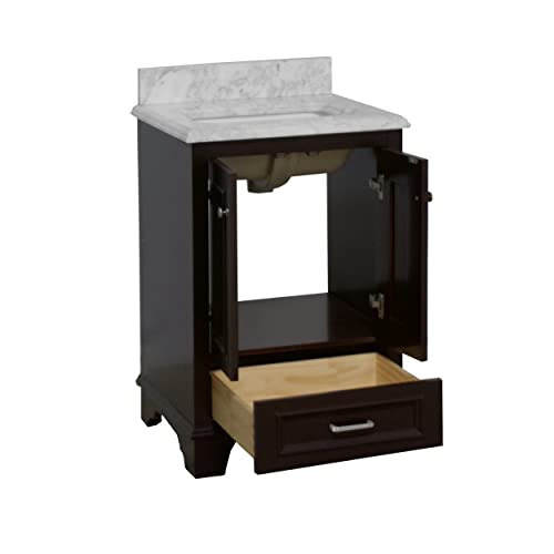 Nantucket 24-inch Bathroom Vanity (Chocolate/Carrara): Includes Chocolate Cabinet with Authentic Italian Carrara Marble Countertop and White Ceramic Sink