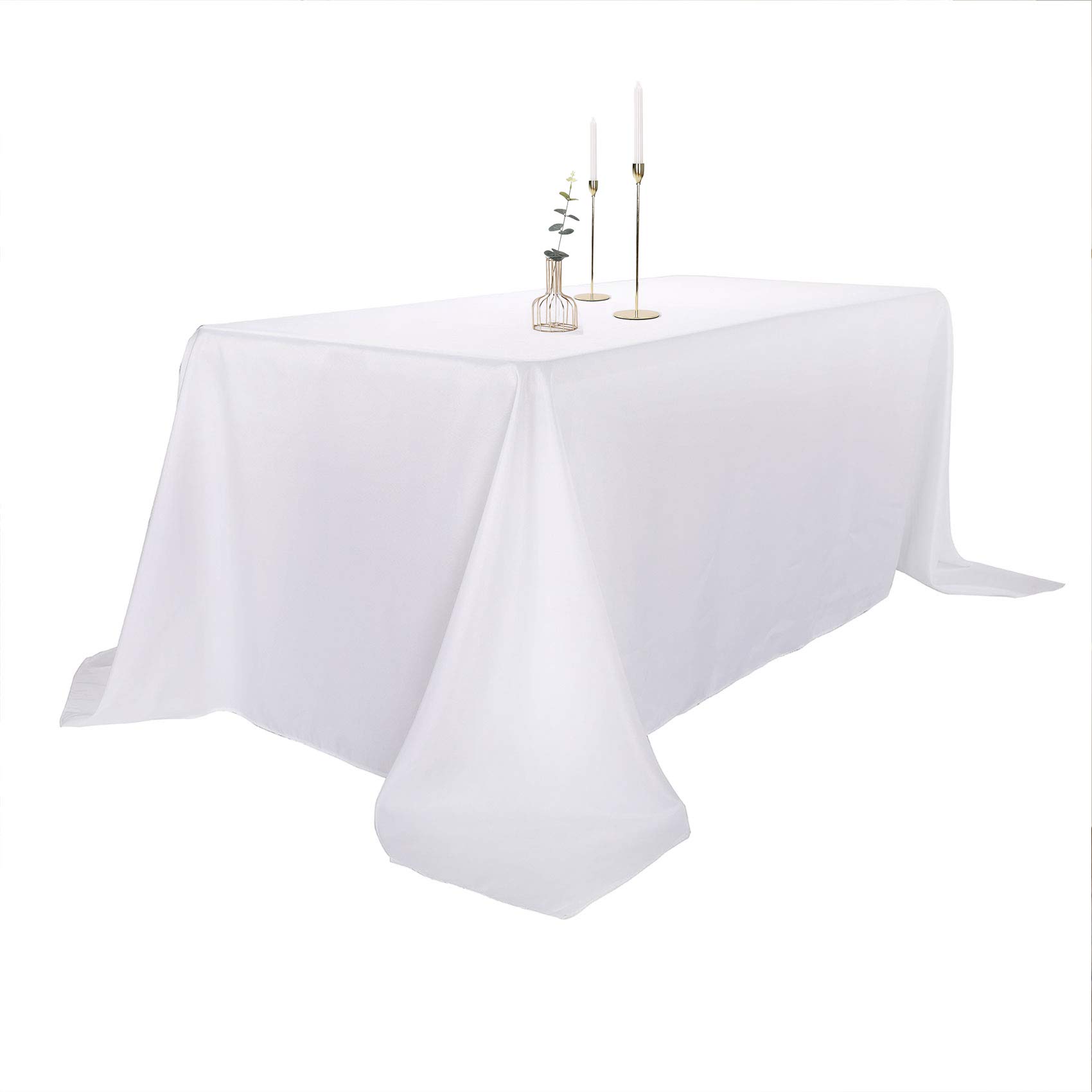 Ascoza 2pack 90x132 Inch White Rectangular Tablecloth 8 Feet Table Cloth in Polyester Fabric for Wedding/Banquet/Restaurant/Parties