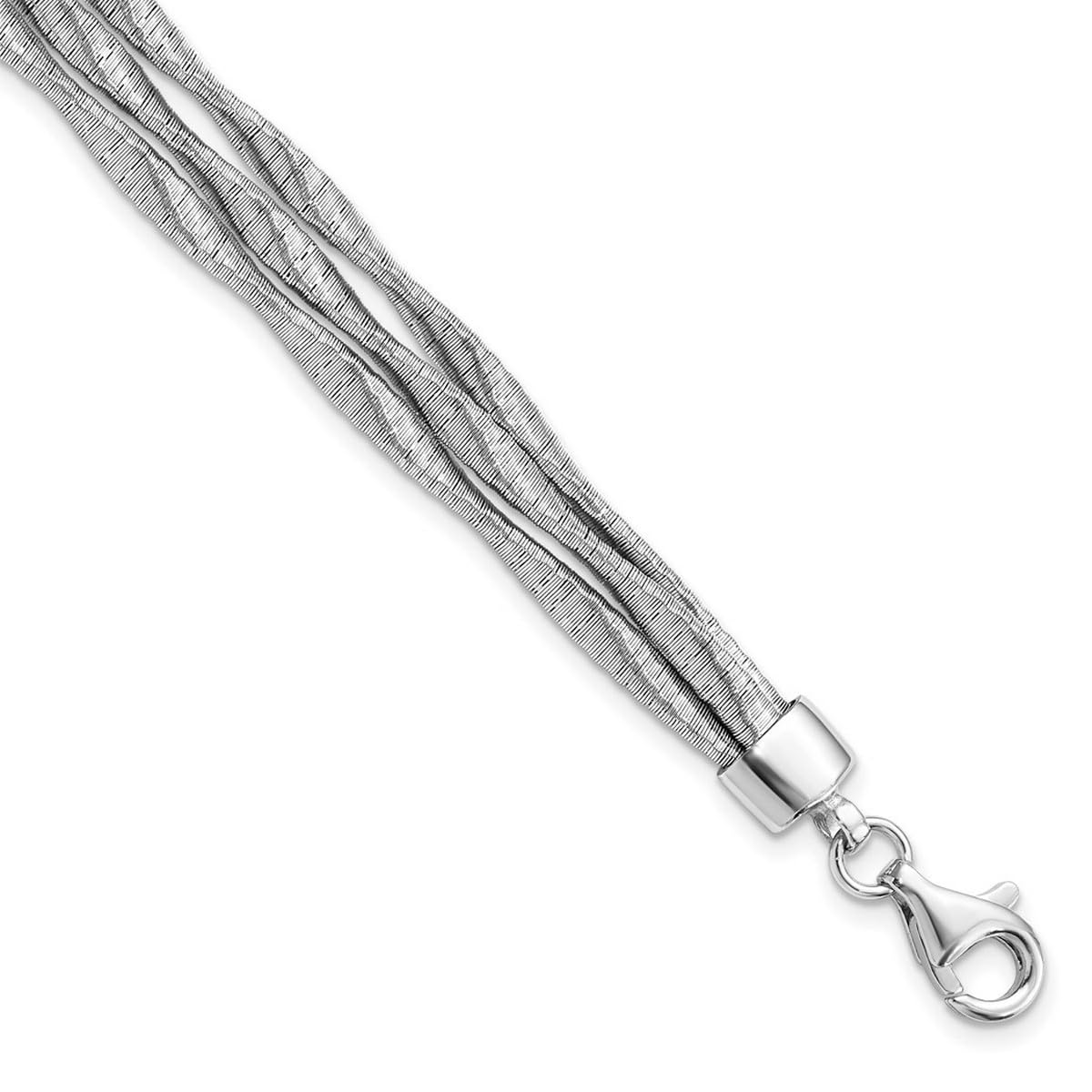 925 Sterling Silver Polished Multi strand Fancy Lobster Closure Rhodium Plated 3 strand With 1inch Ext. Bracelet 7 Inch Jewelry for Women