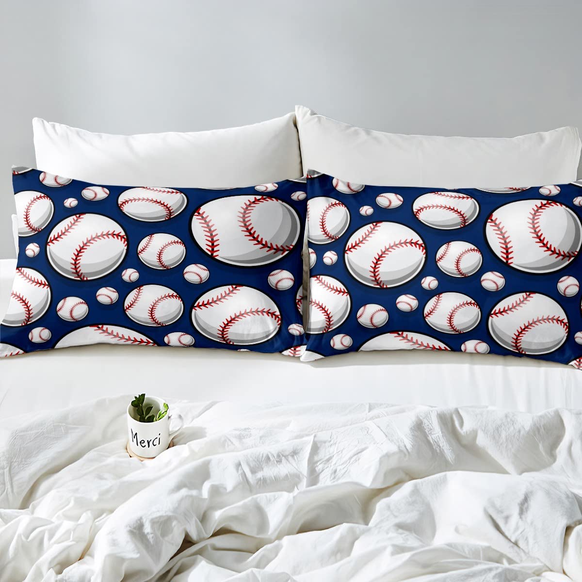 Baseball Sheet Set Sports Theme Bedding Set for Kids Boys Girls Teens 3D Blue Ball Pattern Bed Sheets Breathable Baseball Games Bed Sheet Set Room DecorBed Set Full Size
