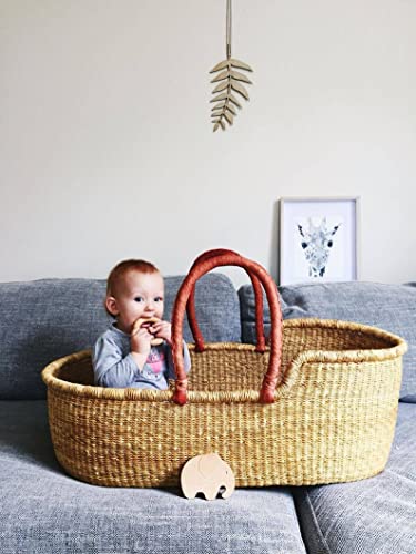 Baby Moses Basket, Size 12x18x30 in, Bolga Woven baby bed, Newborn baby gift, modern baby bed, African Bed (A)