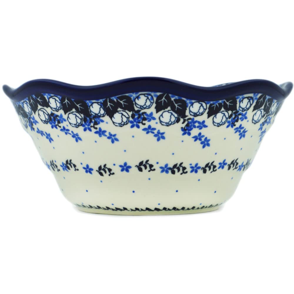 Authentic Polish Pottery 8-inch Bowl made by Ceramika Artystyczna (Flowers At Dusk Theme) + Certificate of Authenticity