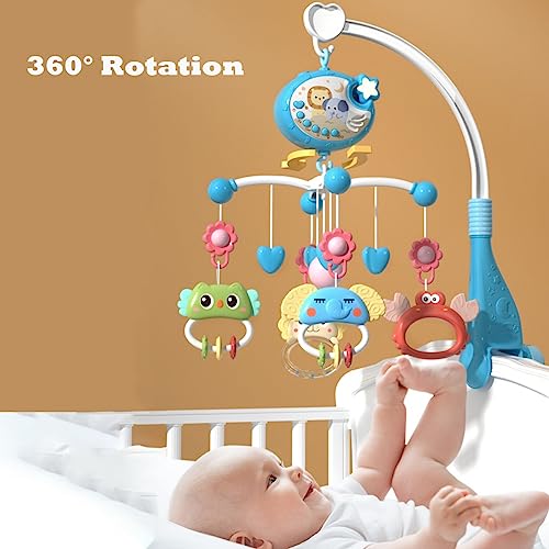 Baby Musical Crib Mobile with Light and Projector, Mobile for Crib with Remote Control & Timming Function, Rotating Hanging Rattles Toy for Newborn