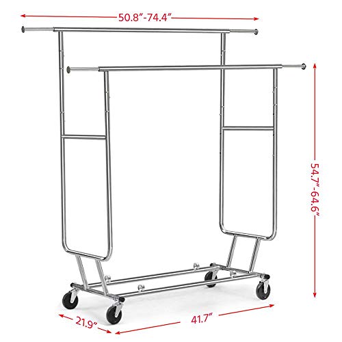 go2buy Commercial Clothing Garment Rolling Collapsible Rack Hanger Holder Double Rail