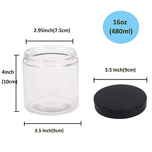BPFY 6 Pack 16 oz Glass Jars With Plastic Lids, Glass Kitchen Canisters Cabinet, Pantry Organization, Food Storage Jars for Flour, Sugar, Coffee, Candy, Snacks, 8 Chalk Labels, 1 Pen