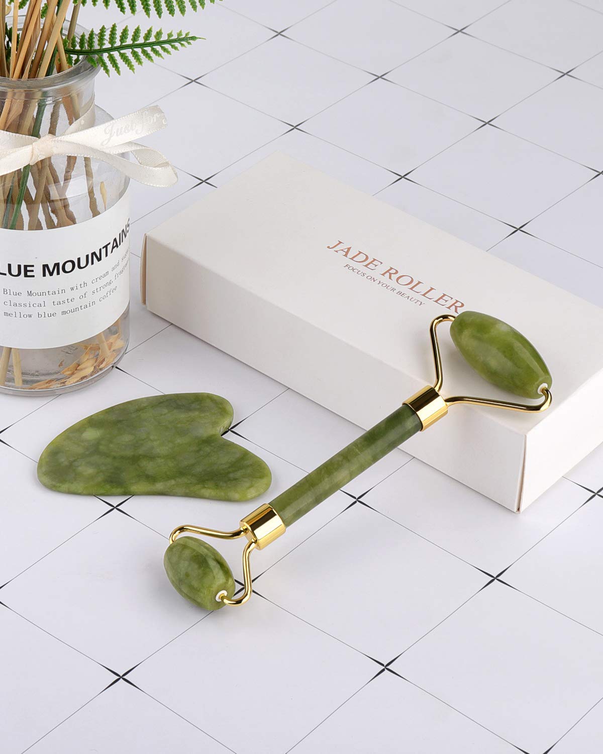 Jade Roller for Face, Jade Roller and Gua Sha Set, EUASOO 100% Real Natural Beauty Jade Facial Roller Massage Tool for Face Eyes Neck Body β Anti Aging Beauty Treatment