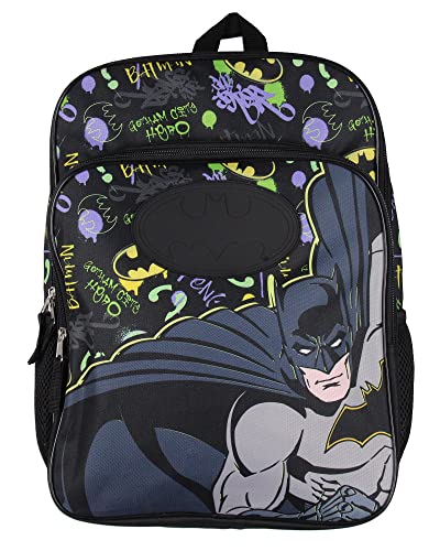 Bioworld DC Comics Batman Backpack Gotham City Superhero Rubber Bat Symbol Kids School Travel Backpack