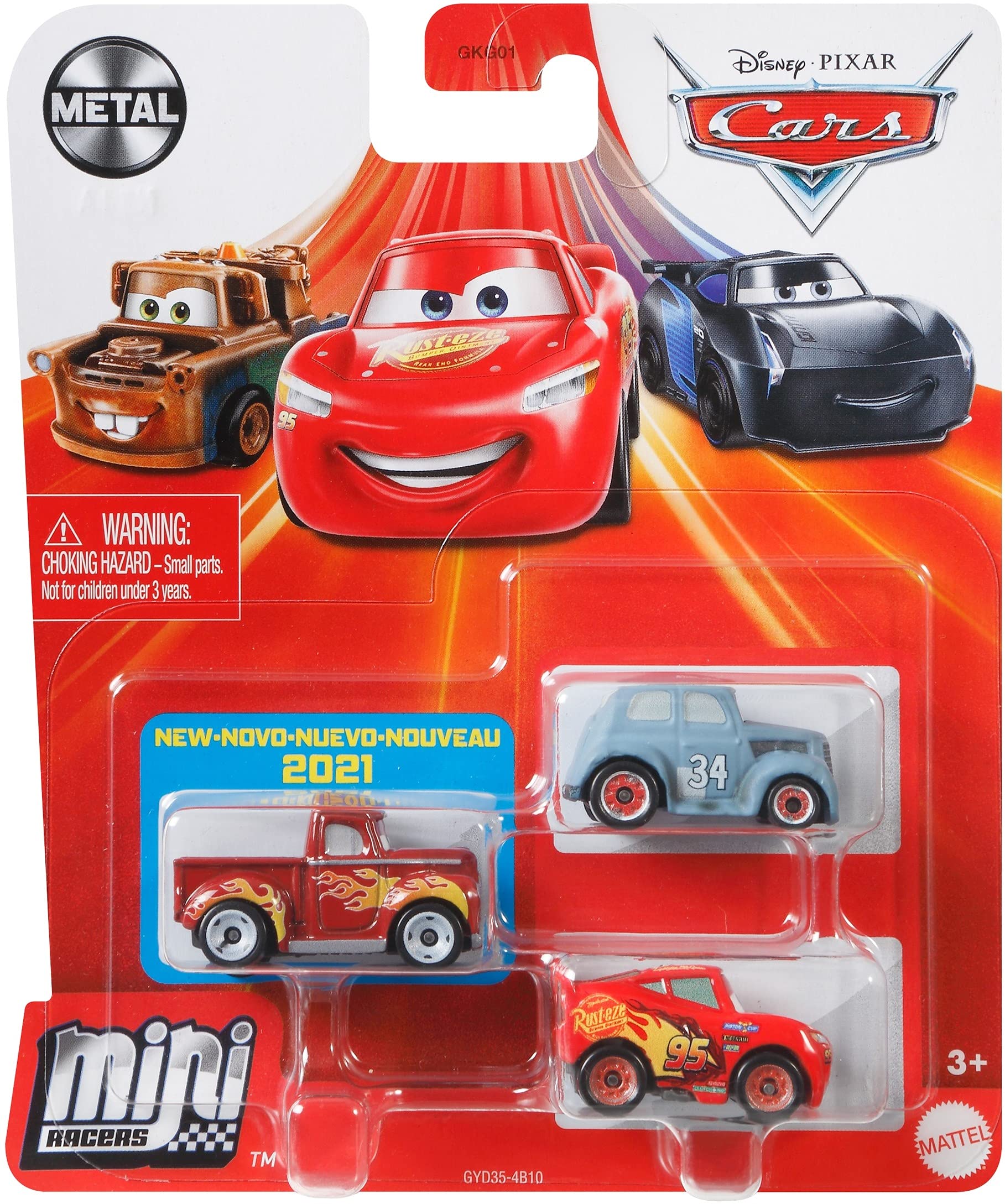 Disney Pixar Cars Mini Racers Pack of 3, [Cotter Pin Series] Hot Rod Smokey, River Scott, and Lightning McQueen