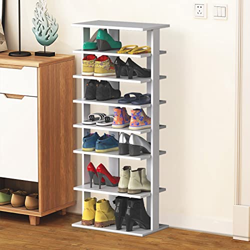 Tangkula 7 Tiers Vertical Shoe Rack, Patented Entryway Wooden Shoes Racks, Modern Shoe Rack Organizer, Space Saving Shoes Storage Stand for Front Door (White, Double)