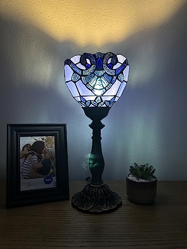 enjoy decor lamps Tiffany Mini Torch Table Lamp Blue Baroque Style Lavender Stained Glass Included LED Bulb Vintage for Living Room Dining Room Bedroom Bedside Office Hotel H15*W6 in