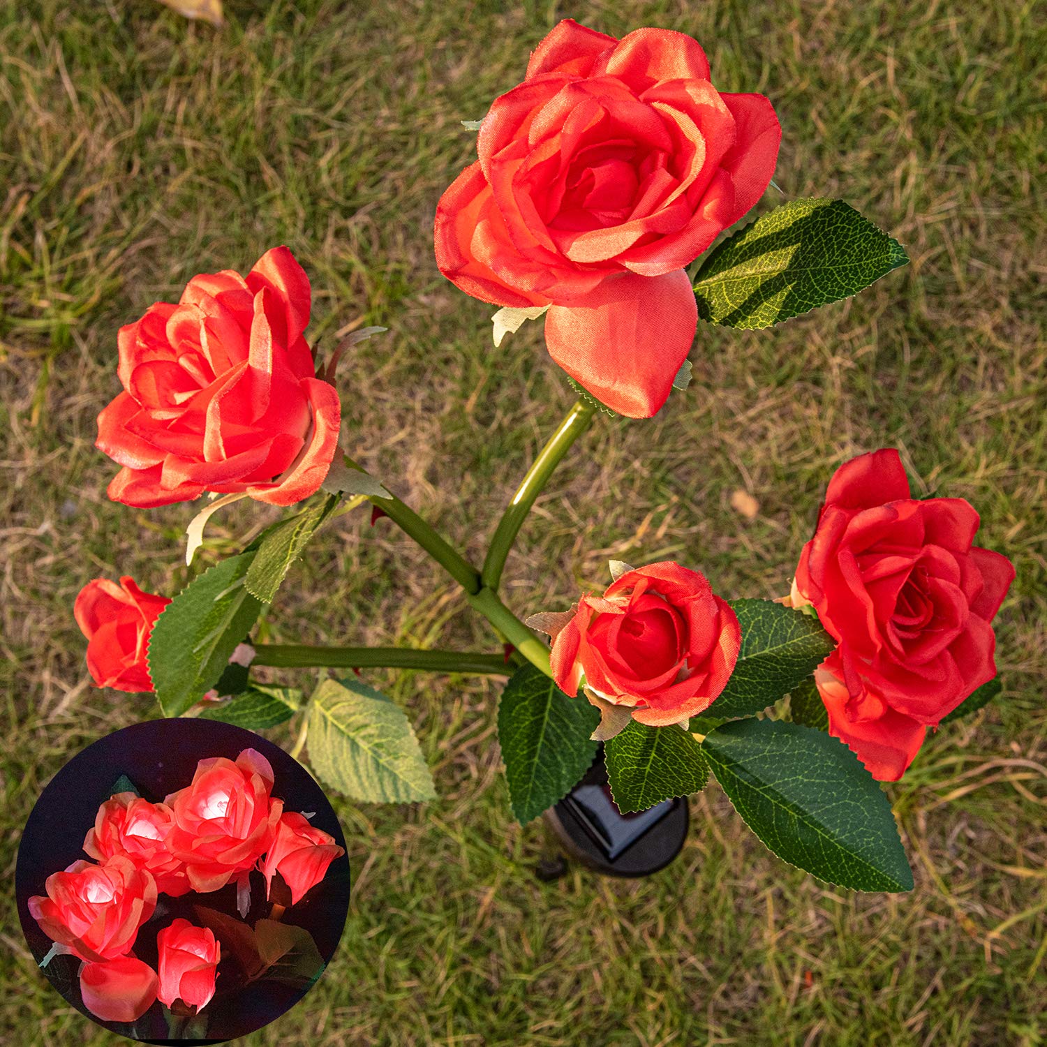 ASFSKY Solar Decorative Lights Outdoor Solar Rose Flower Lights for Garden Patio Yard Pathway Decoration 2 Pack with 10 Rose Flower (Red)