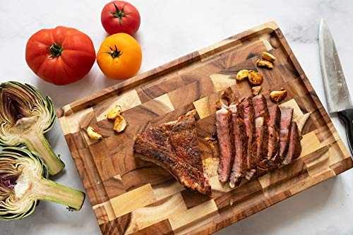 Villa Acacia Large Wood Cutting Board with Juice Groove, 2.5 Inch Thick, 17x12 Inch End Grain Block