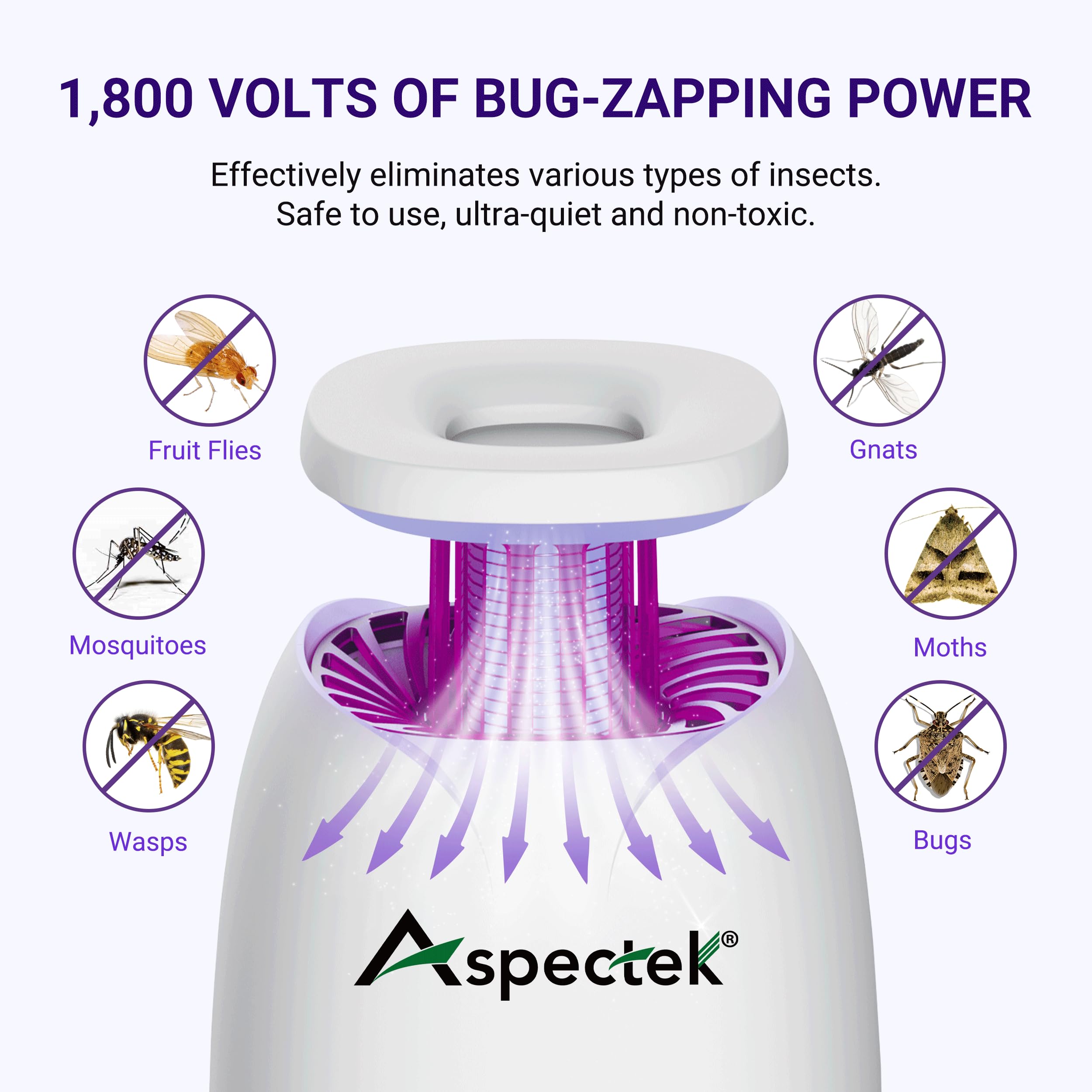 ASPECTEK Indoor Bug Zapper, 4 in 1 Insect Fly Zapper with UV Light,Powerful Electric Grid,Strong Fan and 10PCS Sticky Pads, Fly Trap for Mosquito, Fruit Flies, Gnat, Moth,etc