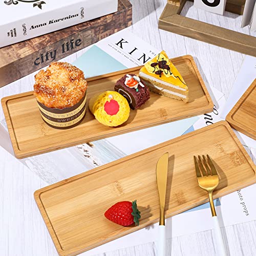 Bamboo Tea Serving Tray 3 Pcs Decorative Multi Use Bathroom Rounded Edges Vanity Tray for Dresser Counter Food, Coffee, Snack, Tissues Candles, 11 x 4 Inch