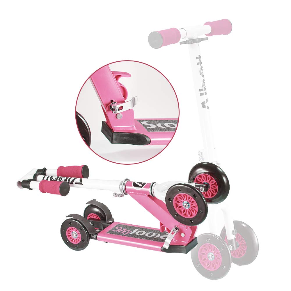 Albott Kid Scooter My 1st Scooter Folding Removable 4 Wheel Scooters for Kids 3 Growth Stage Transformer Toddler Scooters Age 3-5 (Pink)