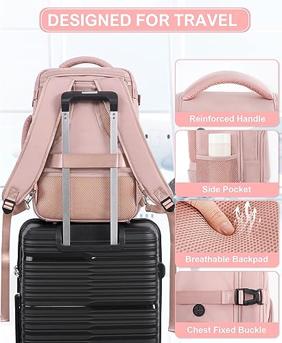 Beraliy Travel Backpack, Airline Approved Personal Item Bag, Carry On Backpack for Women,Lightweight Weekender Bag, Laptop Backpack Hiking Business Casual Daypack, Pink