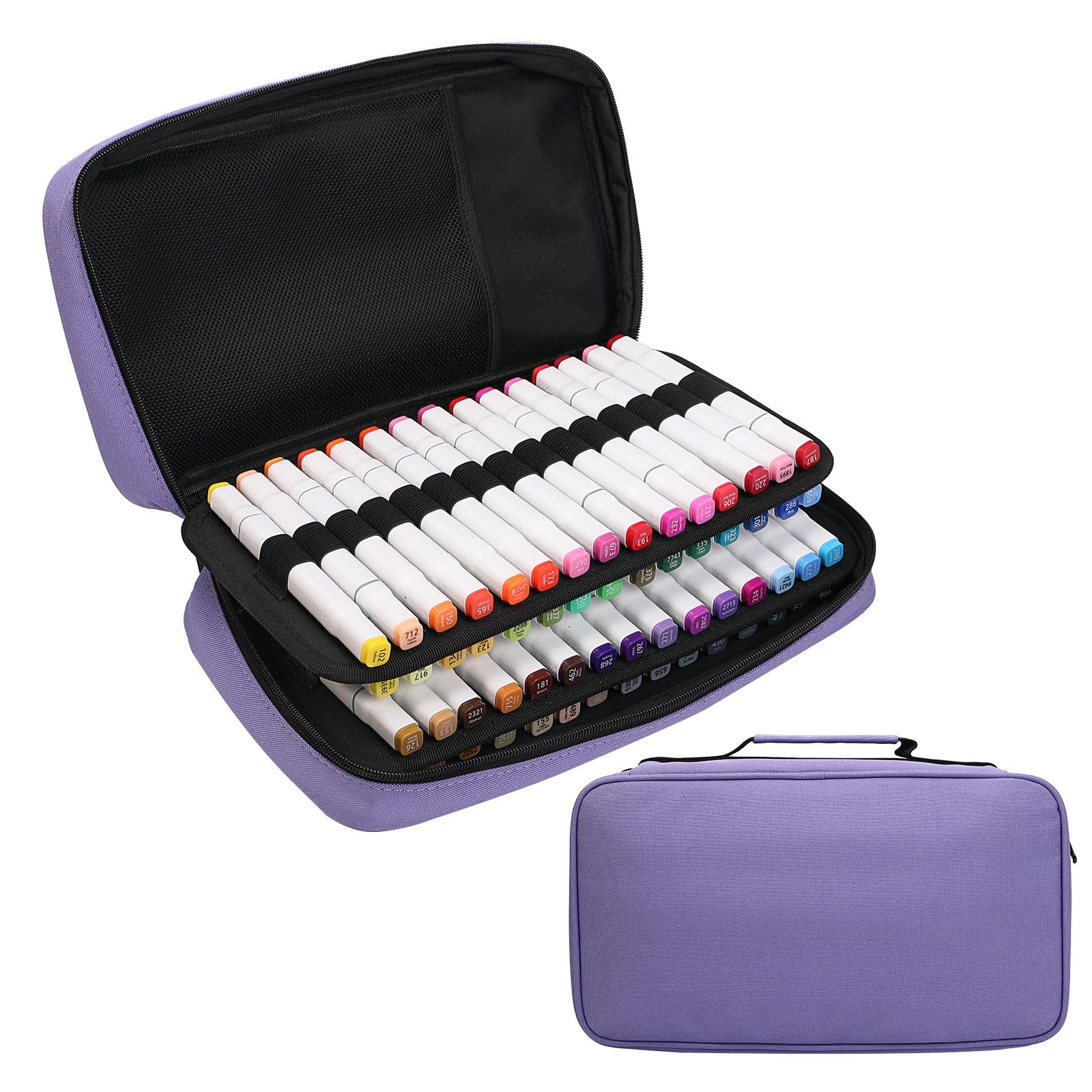 BOMKEE 60 Slots Marker Organizer Case, Large Marker Case for 60 Markers Big Capacity Marker Storage Bag Pen Case Pencil Pouch with Carrying Handle