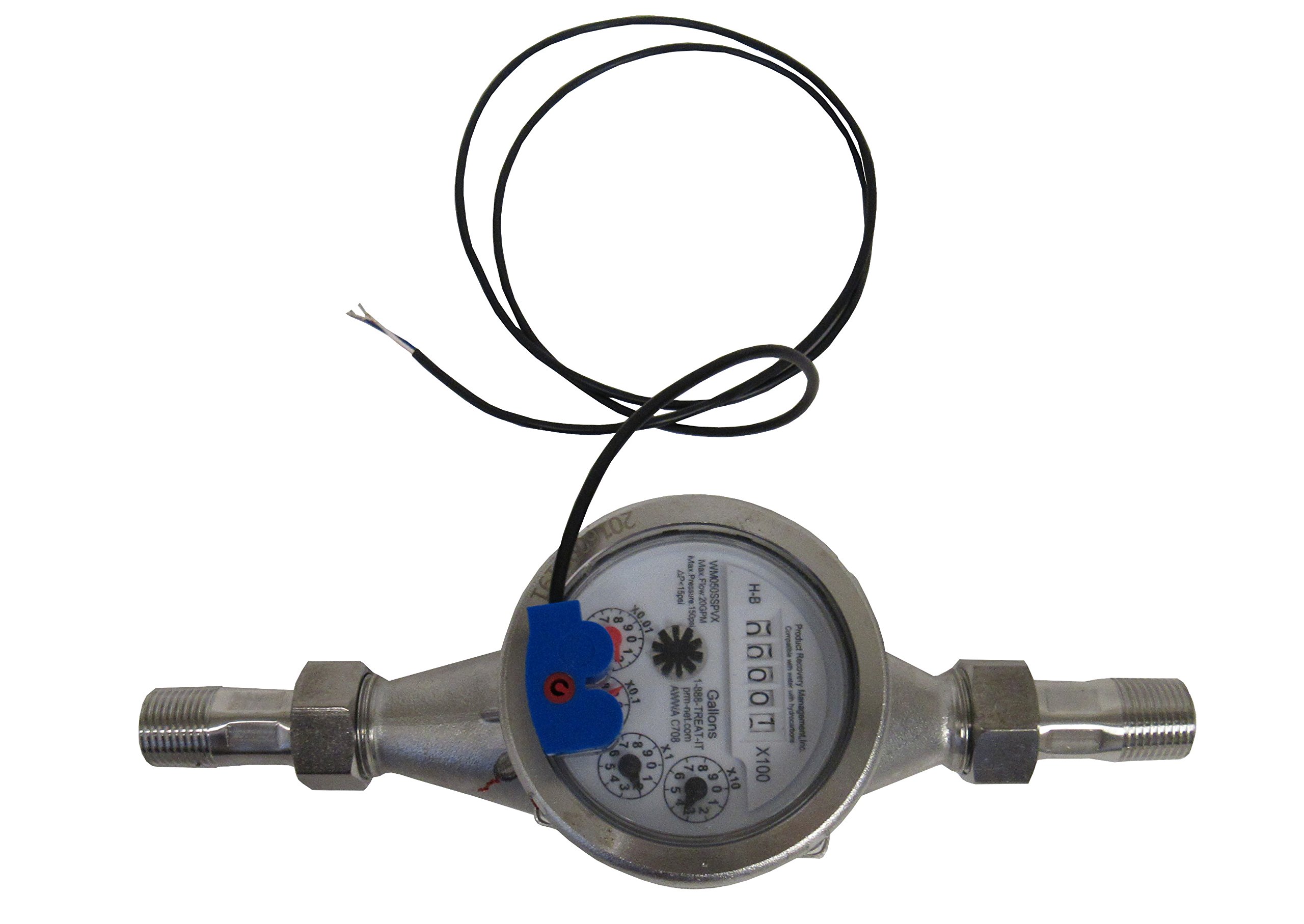 PRM Filtration 3/4 Inch NPT 304 Stainless Steel Multi-Jet Water Meter with Pulse Output, Viton Seals, Sealed Dry Dial, and Internal Strainer for Particulate Protection