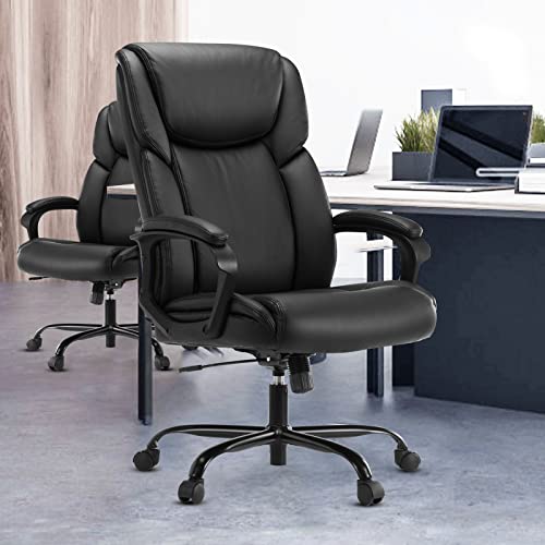 Home Office Chair - Executive Computer Desk Chair with Lumbar Support, High Back Height Adjustable Ergonomic Task Chair with Wheels, Armrest, Headrest, PU Leather for Adults