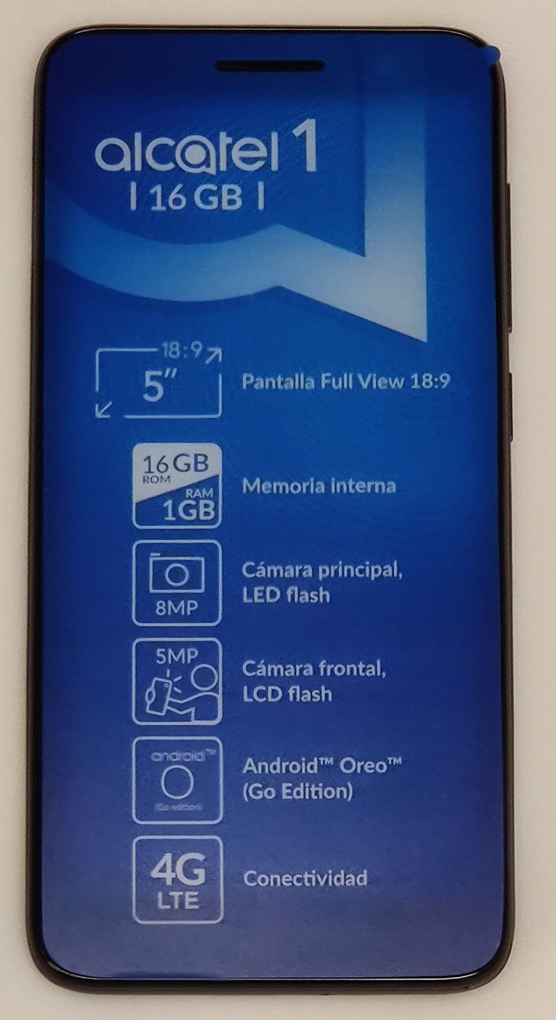 Alcatel 1 Unlocked Phone 4G LTE 5" Display 16GB Dual Camera ATT, Tmobile, Metro, Straight Talk - Blue