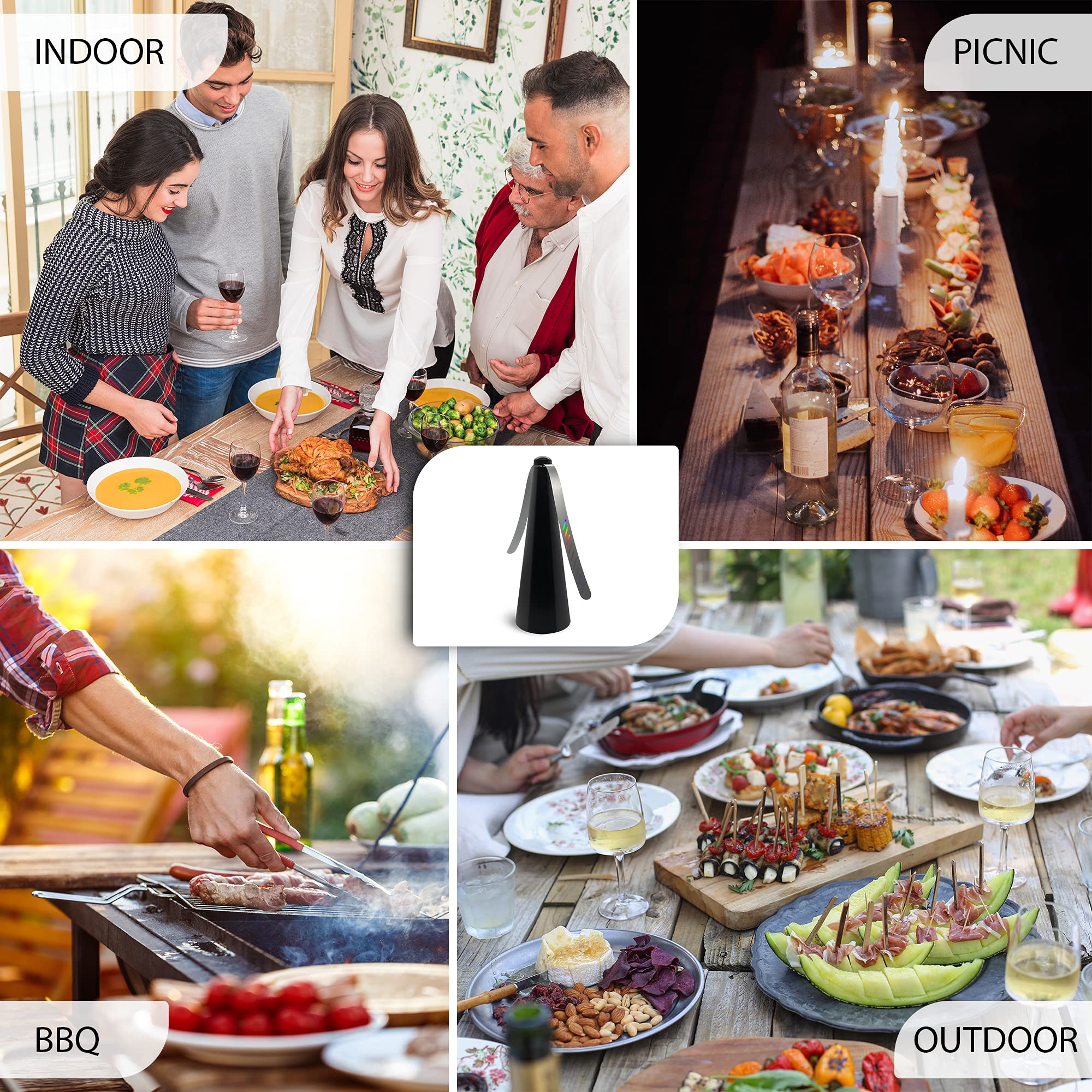 Fly Away - 3 Pack Outdoor Fly Repellent Fan, Outside or Inside Table use, Restaurant, Barbeque, Events, Deter Flies, Wasps, Bees, Other Moscas and Bugs Away, Battery Operated, Tabletop, Hanging Hook.