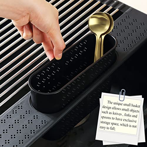 Berglander Dish Drying Rack Over The Sink, L17.5 by W 15" Rollable Stainless Steel Dish Rack with Removable Storage Basket, Perfect for Kitchen Sink
