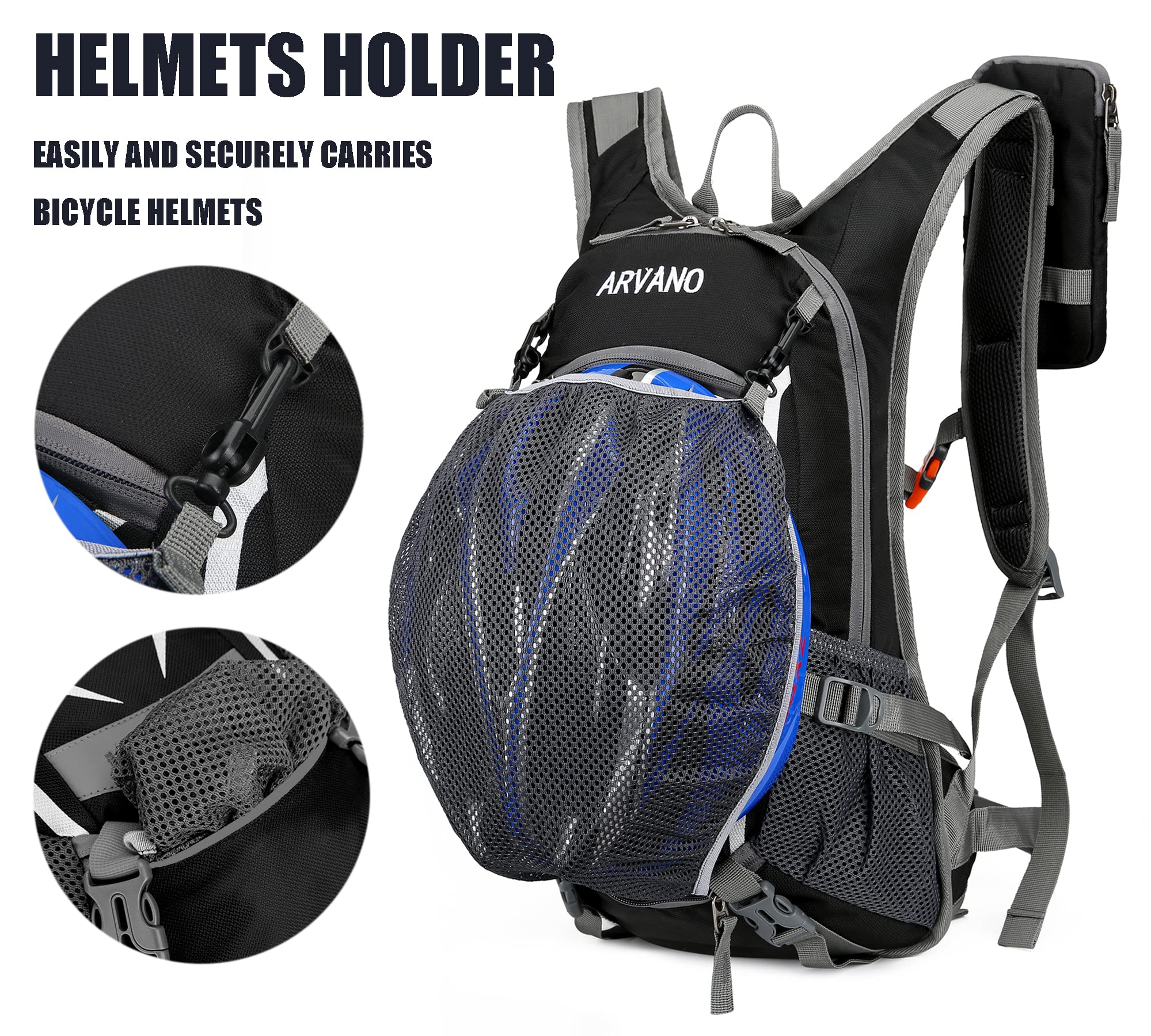 Arvano Cycling Backpack Bike Hydration Pack, Mountain Biking Backpack, Small Bicycle Riding Daypack with 2L Water Bladder, for Hiking, Skiing, MTB (Black)
