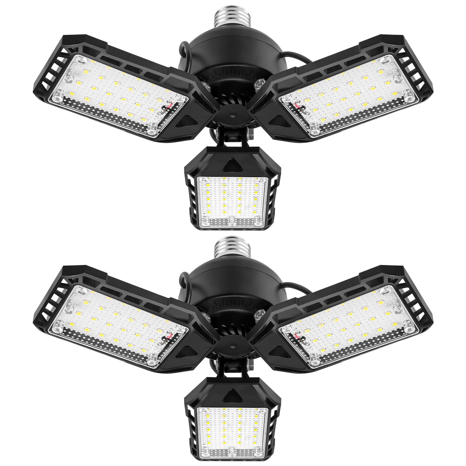 Aoretic LED Garage Lights Bulb 2 Pack -80W, 8000LM 6500K Led Shop Light with 3 Deformable Panels, Basement Barn Light Garage Ceiling Lights, E26/E27 for Garage, Warehouse, Shop, Basement