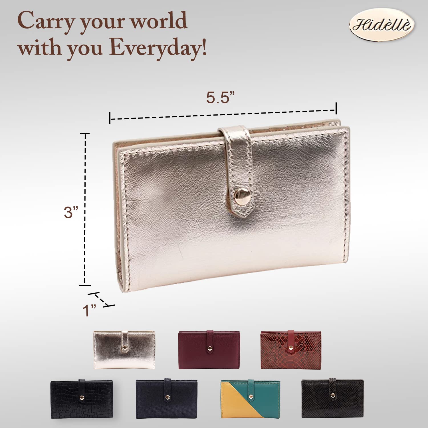 Hidelle Foil Leather Bi-Fold Women Wallet, Purse with Cards Holder and Button Closure Handbag, (Light Gold)