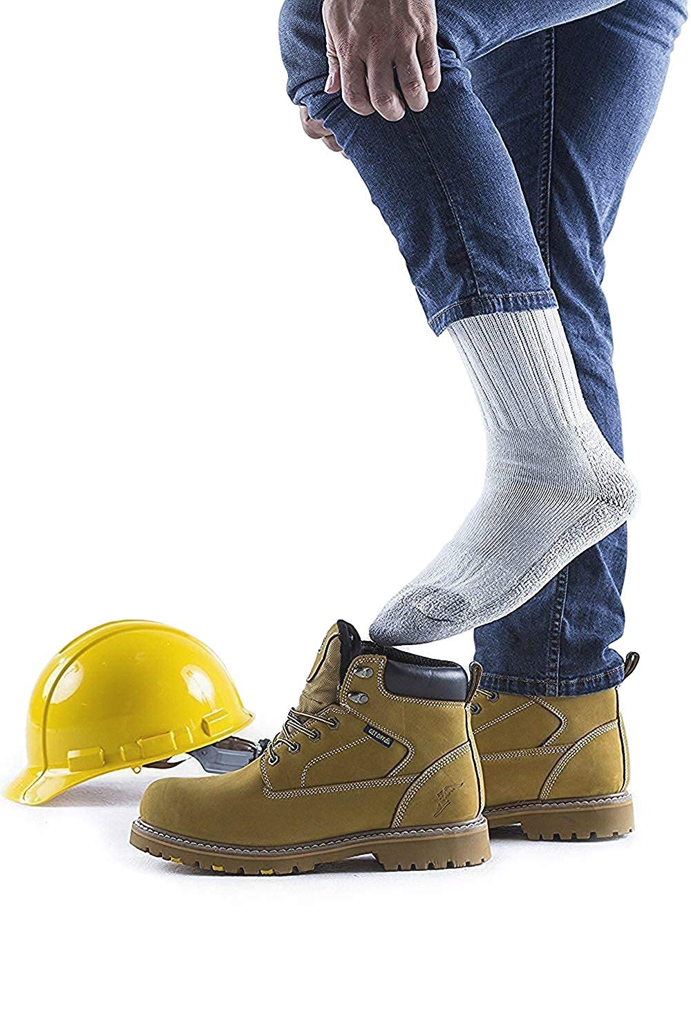 6 Pairs Mens Heavy Duty Steel Toe Work Crew Socks (Gray, US Shoe Size 9-12)