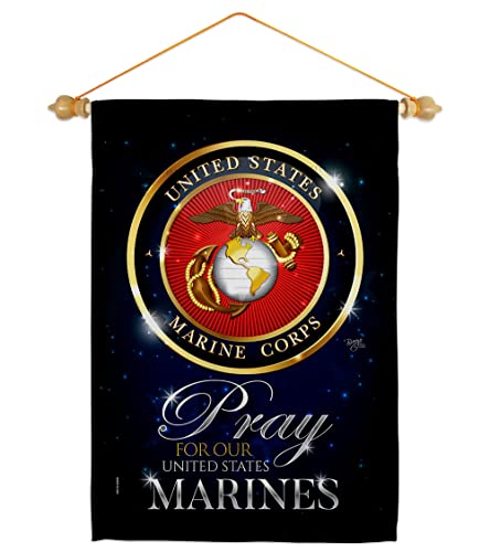 Breeze Decor Pray United Garden Flag Set Wood Dowel Armed Forces Marine Corps USMC Semper Fi State American Military Veteran Retire Official House Yard Gift Double-Sided, Made in USA