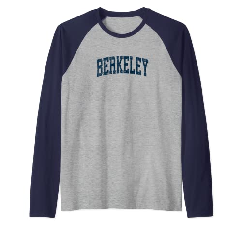 Berkeley California CA Vintage Athletic Sports Navy Design Raglan Baseball Tee
