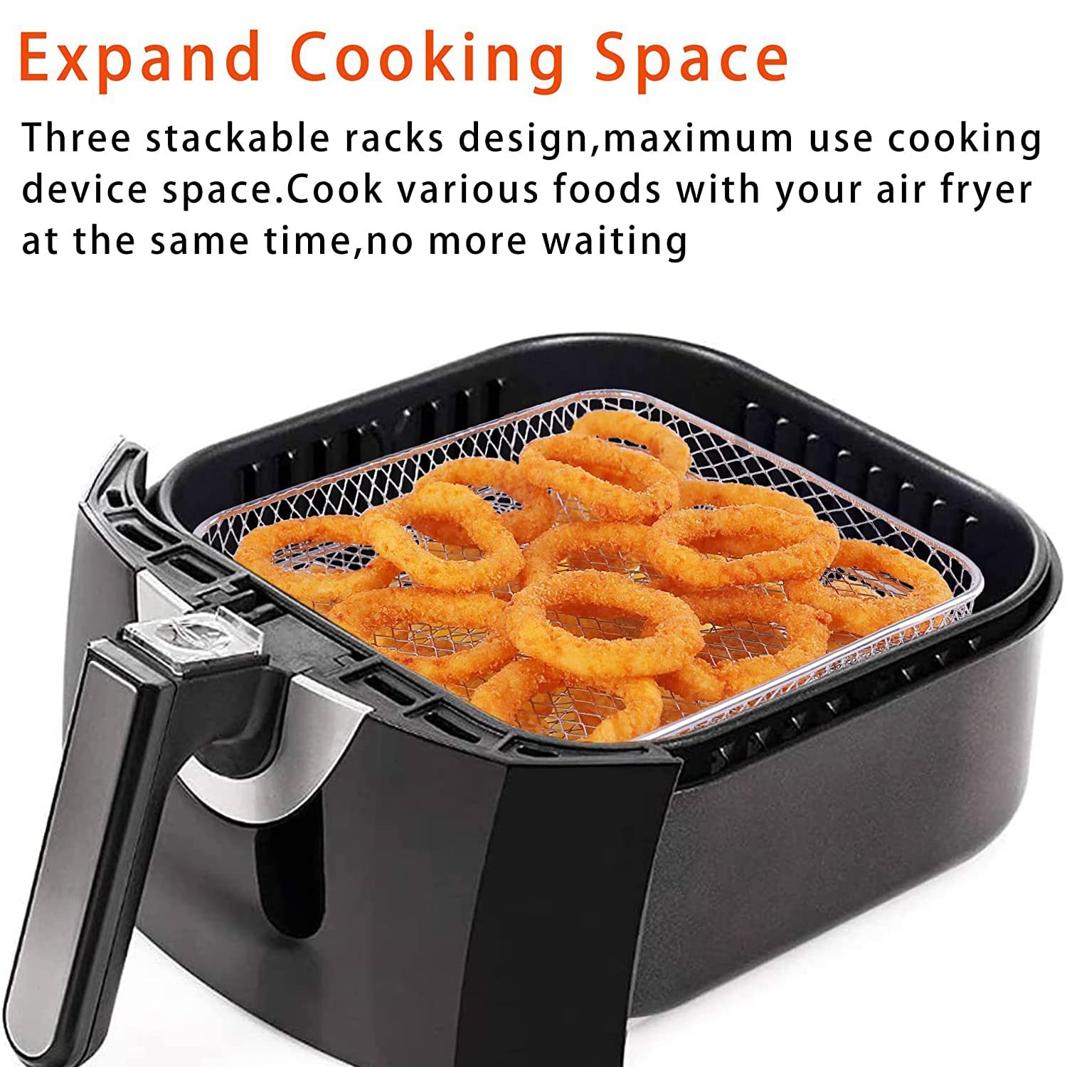 Air Fryer Rack Fit NINJA, Instant Vortex, Chefman Dual Zone; Rectangle Three Stackable Racks,Stainless Steel Multi-Layer Dehydrator Rack Double Zone Air fryer Accessories
