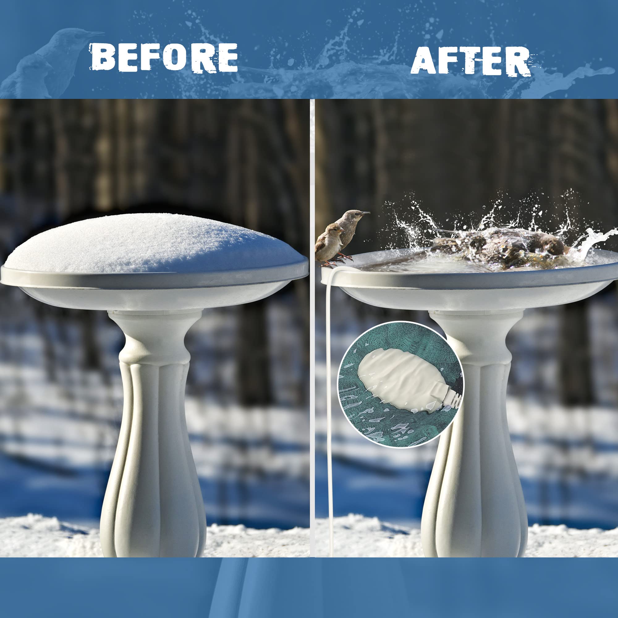 Bird Bath De-icer Heater with Aluminum Base, Outdoors Pond De-icer 60 Watts for Winter Deicer, Birdbath Deicer Water Heater Thermostatically Controlled for Patio Yard and Lawn (Solid Color Style)