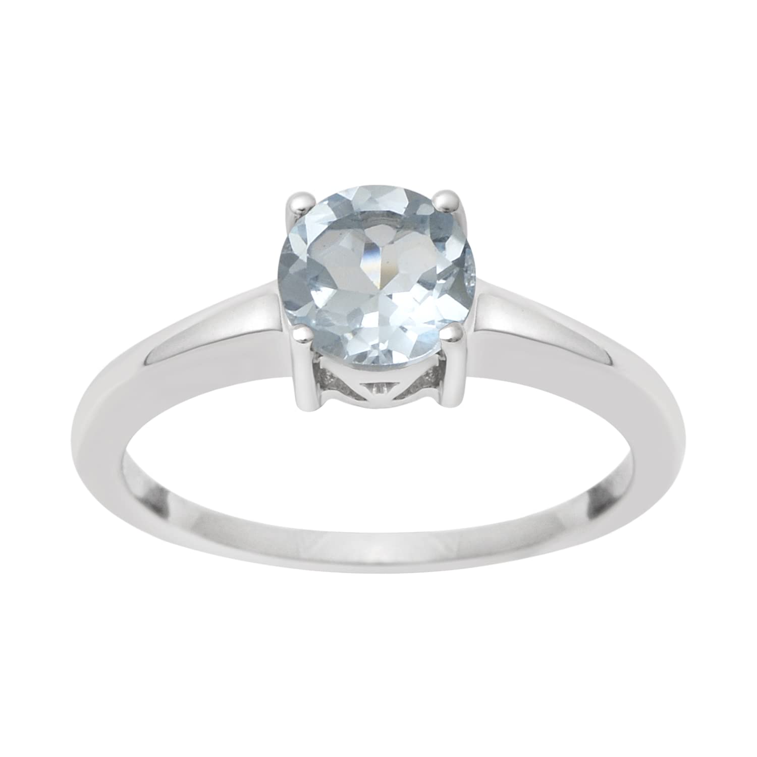 925 Sterling Silver Round 6 MM Blue Topaz Solitaire Women Ring (1.00 Ct, 6MM Round, Gemstone Birthstone) (Sterling Silver, 8)