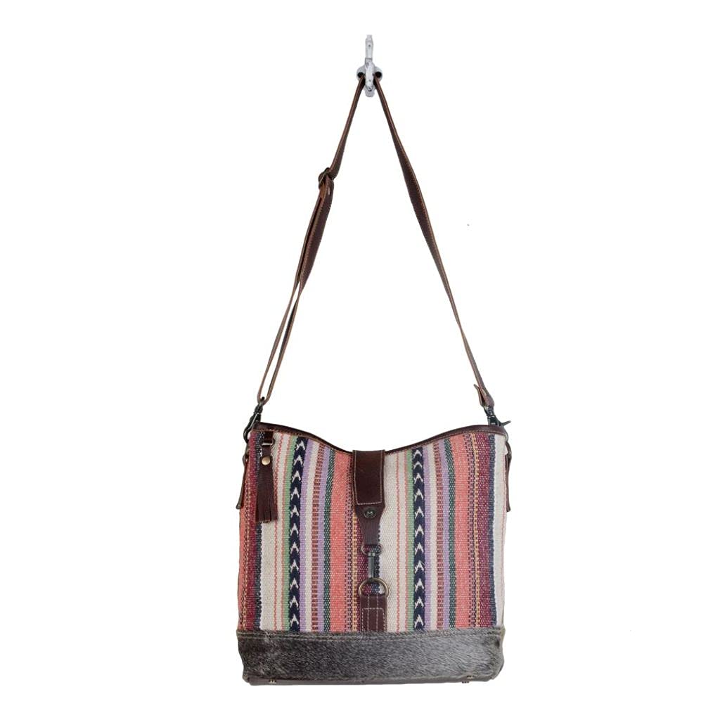 Myra Bag Multicolored Shoulder Bag Upcycled Cotton & Cowhide Leather S-2857