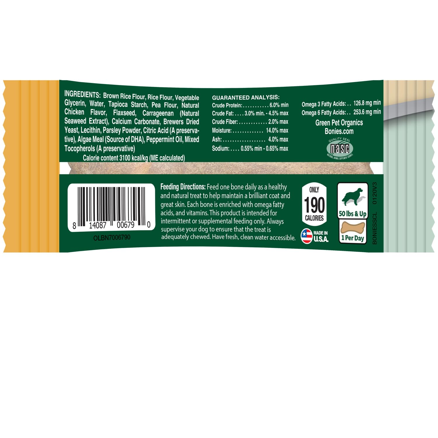 Bonies Natural Skin & Coat Formula Large-Sized Single Bone - Promote Silky Coat & Healthy Skin, Healthy Teeth & Fresh Breath, Low Calories - Chicken Flavor, 1 Bone