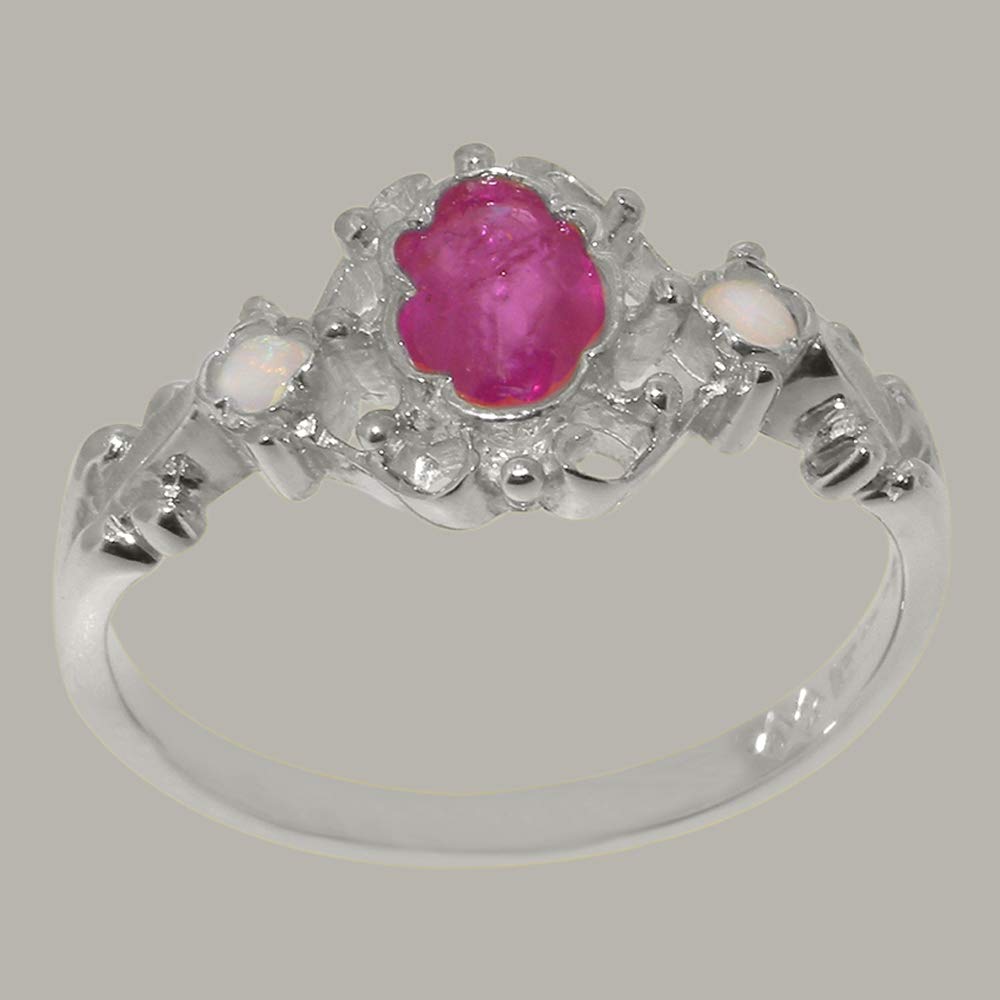 925 Sterling Silver Natural Ruby & Opal Womens Anniversary Ring - Size 7.5
