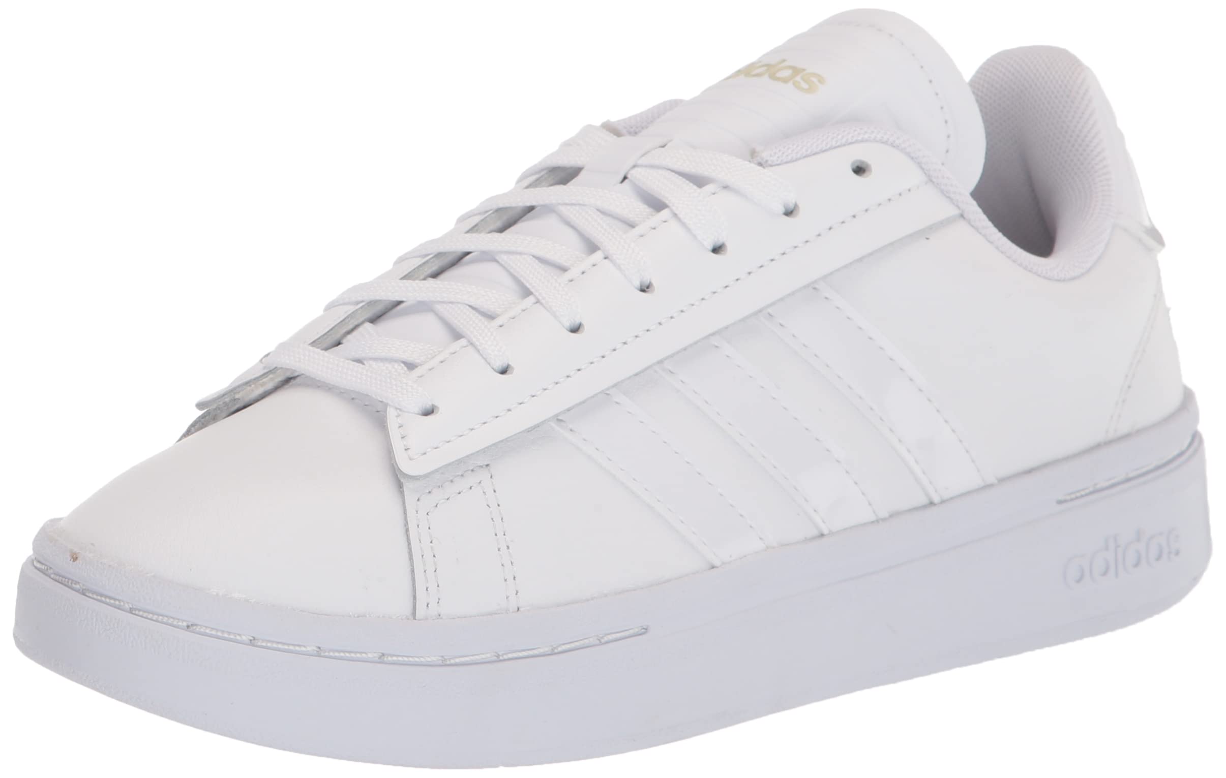 adidas Women's Grand Court Alpha Tennis Shoe, White/White/Gold Metallic, 8.5