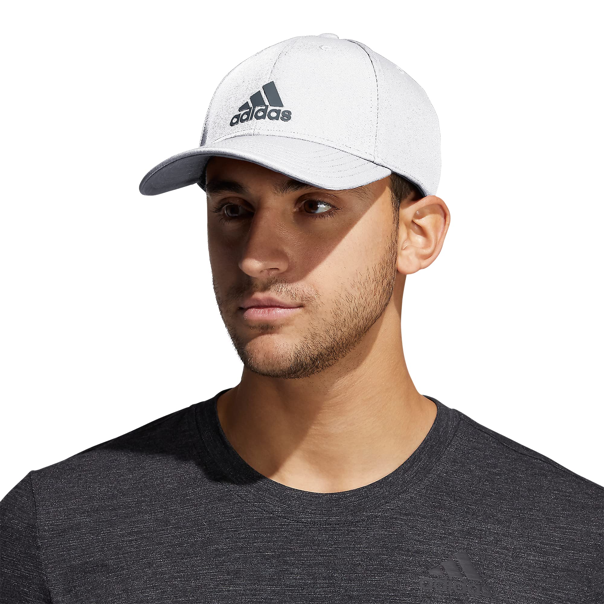 adidas Men's Decision Structured Low Crown Adjustable Fit Hat, Grey Six/White/Shadow Red, One Size
