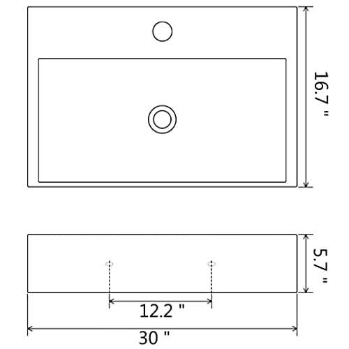Basin with Faucet Hole Ceramic White 30"x16.7"x5.7",Modern Ceramic Basin: Artistic and Elegant for Bathroom and Powder Room Bath Fixtures,Bathroom Sinks