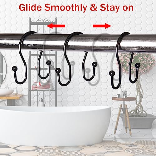 Double Shower Curtain Rings, Double Sided Shower Curtain Hooks Rust Proof for Shower Curtain, Durable Bathroom Shower Hangers Rings for Shower Rods Curtain Bathroom (Brushed Black)