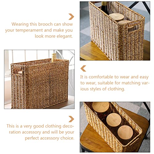 Cabilock Rattan Woven Basket Book Holder Basket Magazine Wicker Basket Woven Magazine Holder Magazine Rack Magazine Storage Organizer Rectangular Basket Bins Garbage Container Bin Utensil Tray