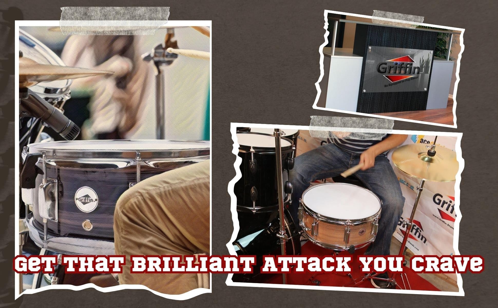 Deluxe Snare Drum by GRIFFIN | 14" x 5.5" Poplar Wood Shell with Zebra PVC Glossy Finish | Percussion Musical Instrument with Drummers Key for Students & Professionals | 8 Tuning Lugs & Snare Strainer