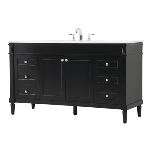 Elegant Decor Indoor Modern Under Sink Bathroom Fixtures Storage Organizer Cabinet 60 inch Single Bathroom Vanity - Black