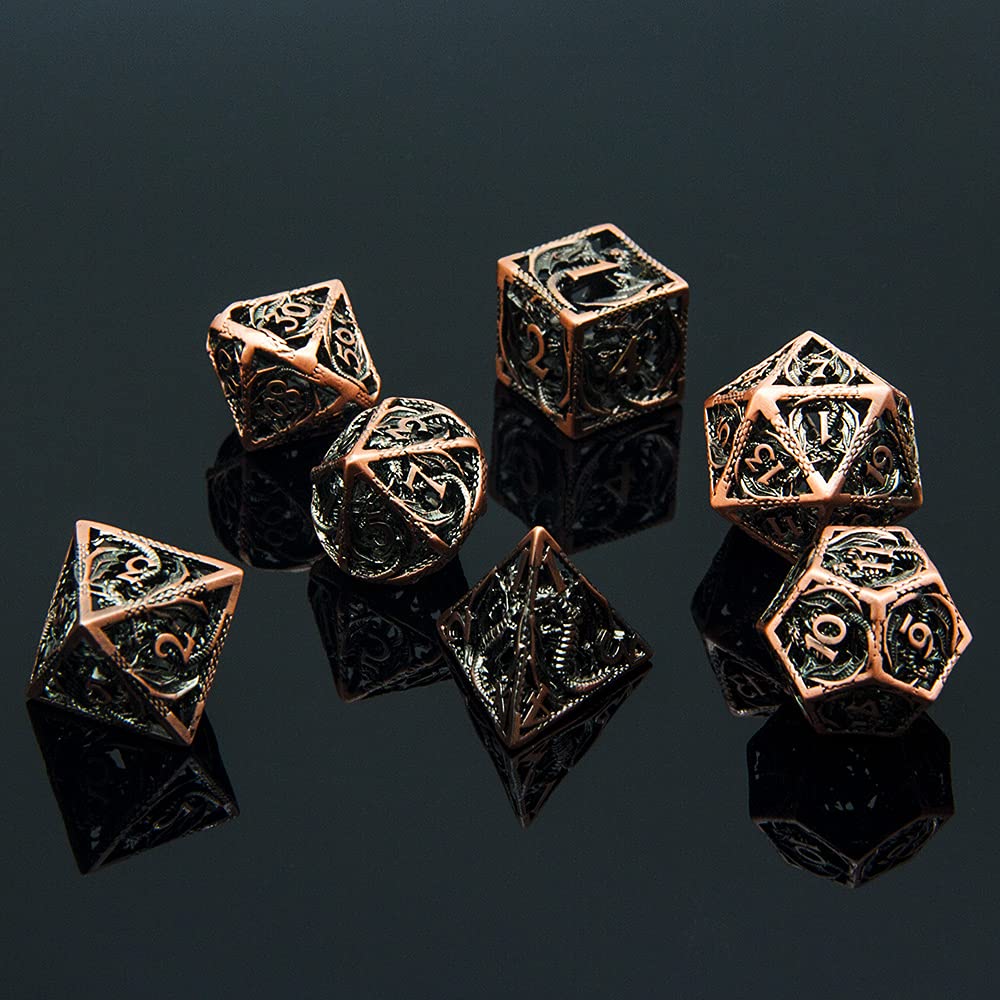 DND Dice Set Polyhedral Metal Dice Dungeons and Dragons Ttrpg Role Playing Game D&D Dice Set 7pcs D8 D4 D12 D20 & D10(Random distribution color Ancient-leaden Grey or Ancient red copper)