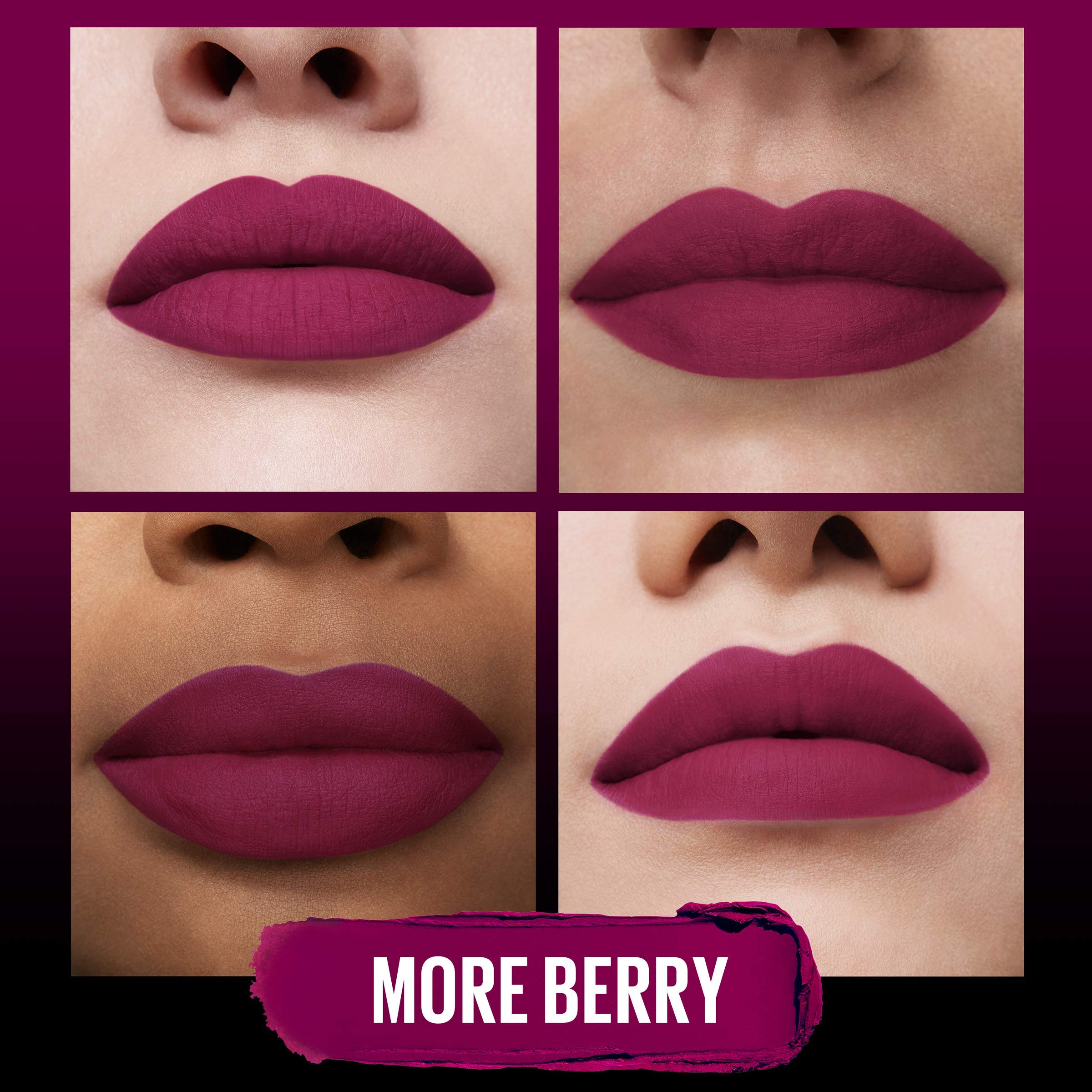 Maybelline Color Sensational Ultimatte Matte Lipstick, Non-Drying, Intense Color Pigment, More Berry, Warm Berry Purple, 1 Count